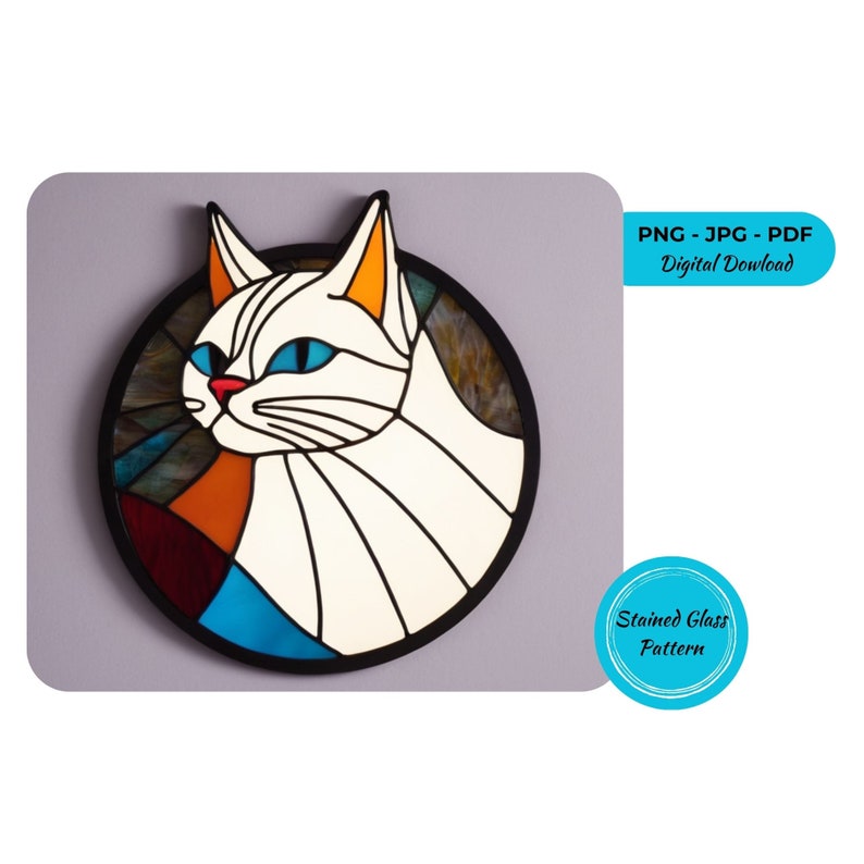 Cat Stained Glass Pattern, Stained Glass Patterns, Digital Download ...