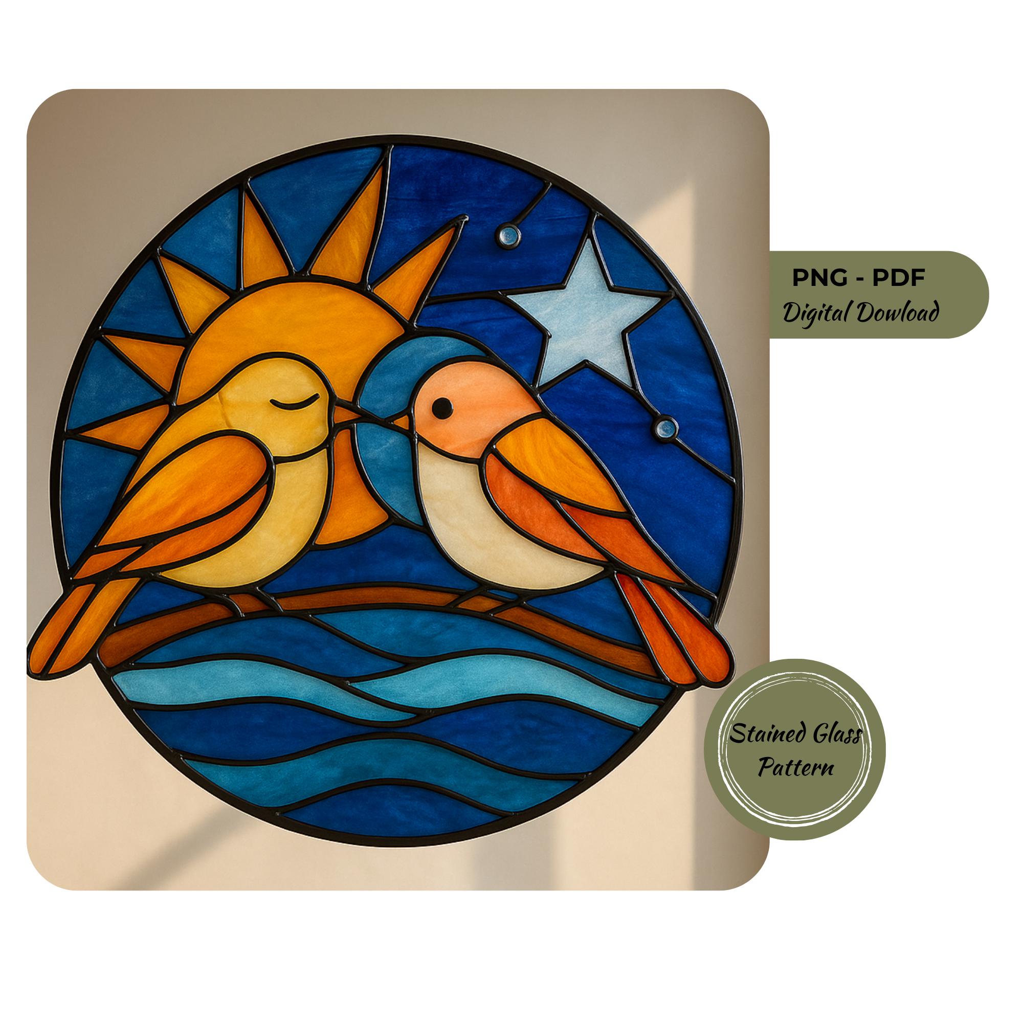 Bird Stained Glass Pattern: Colorful Suncatcher Design (digital ...