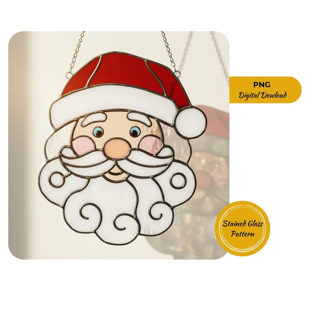 Santa Claus Stained Glass Pattern, Christmas Suncatcher (digital PDF ...