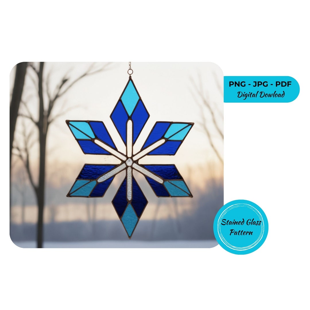 Snowflakes Stained Glass Pattern, Stained Glass Patterns, Digital ...