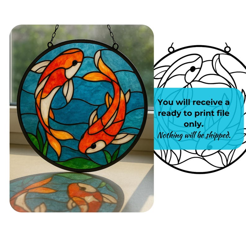 Koi Fish Stained Glass Pattern: Zen Pond Suncatcher (PNG Download) - Etsy