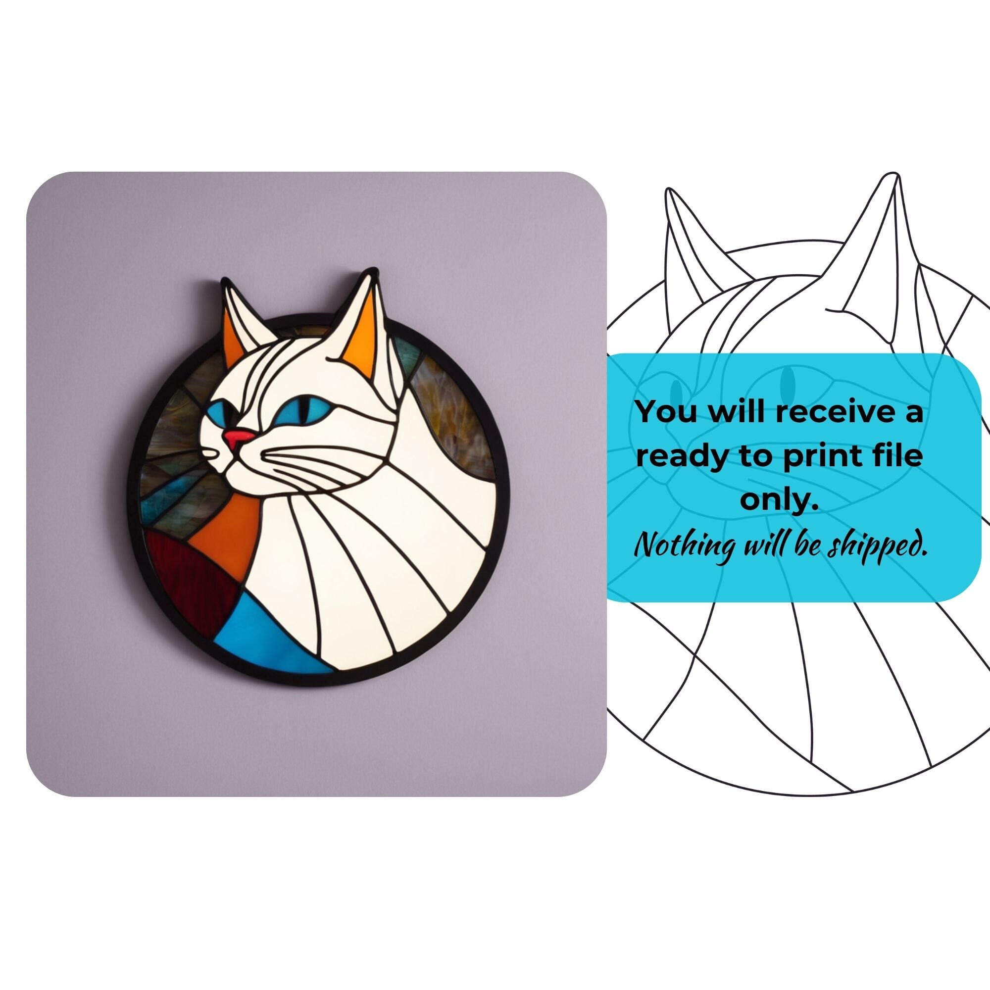 Cat Stained Glass Pattern, Stained Glass Patterns, Digital Download ...