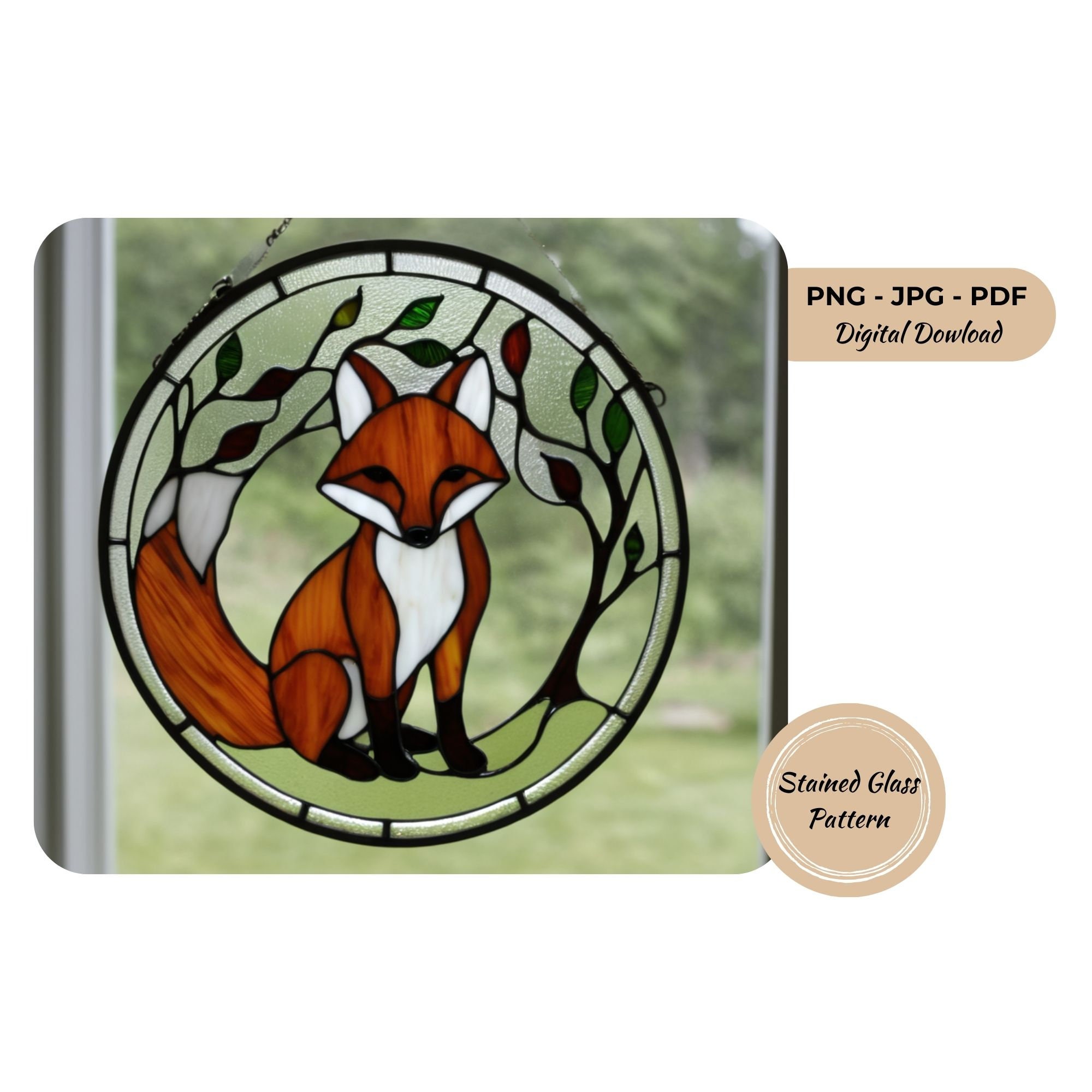 Fox Stained Glass Pattern, Stained Glass Patterns, Digital Download ... Fox Stained Glass Pattern, Stained Glass Patterns, Digital Download ...