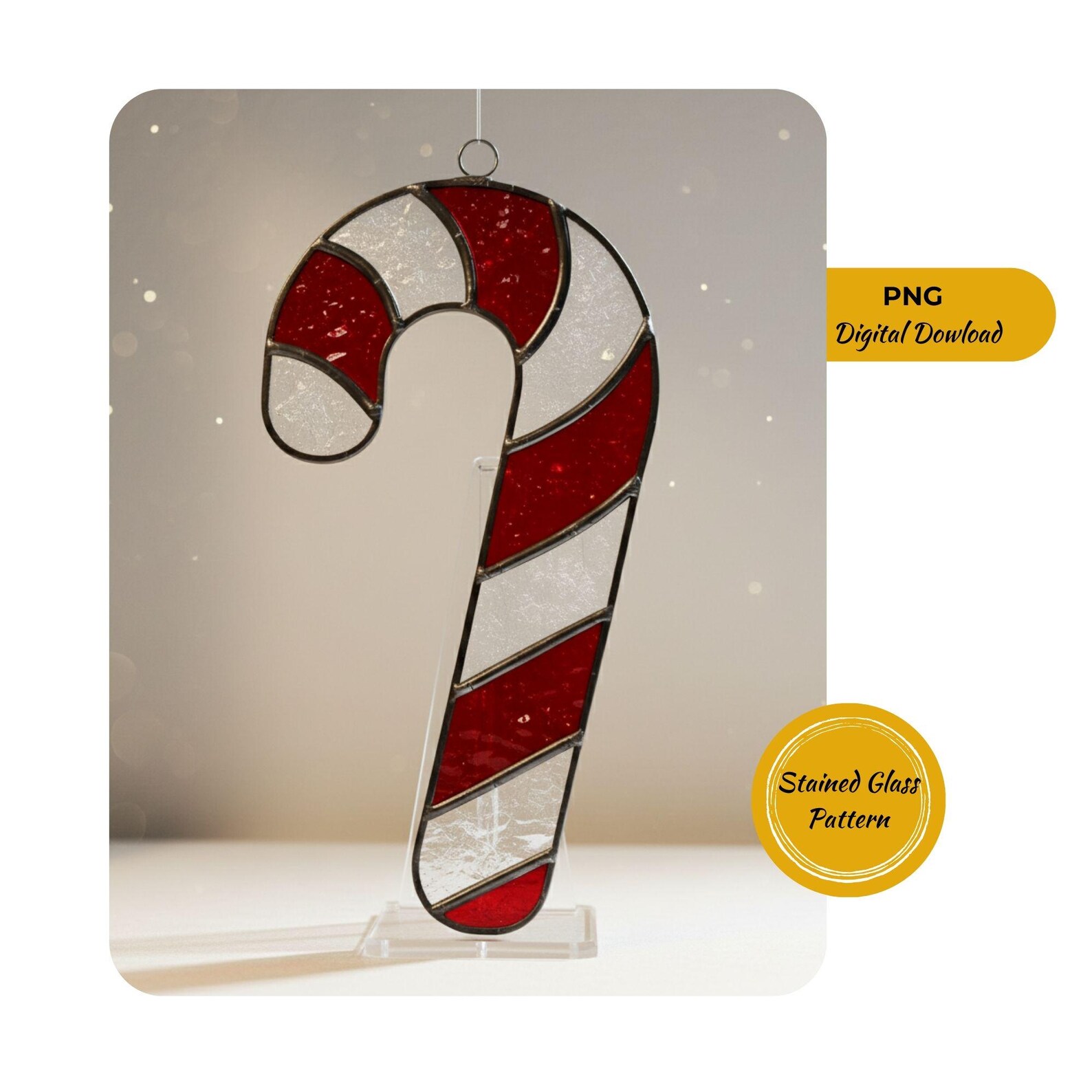 Candy Cane Stained Glass Pattern, Christmas Suncatcher (digital PDF) - Etsy