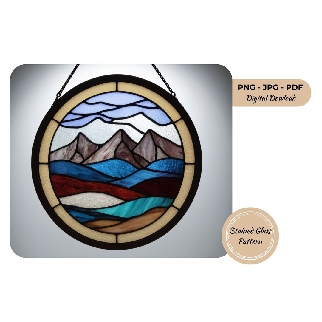 Mountain Stained Glass Pattern, Stained Glass Patterns, Digital ...