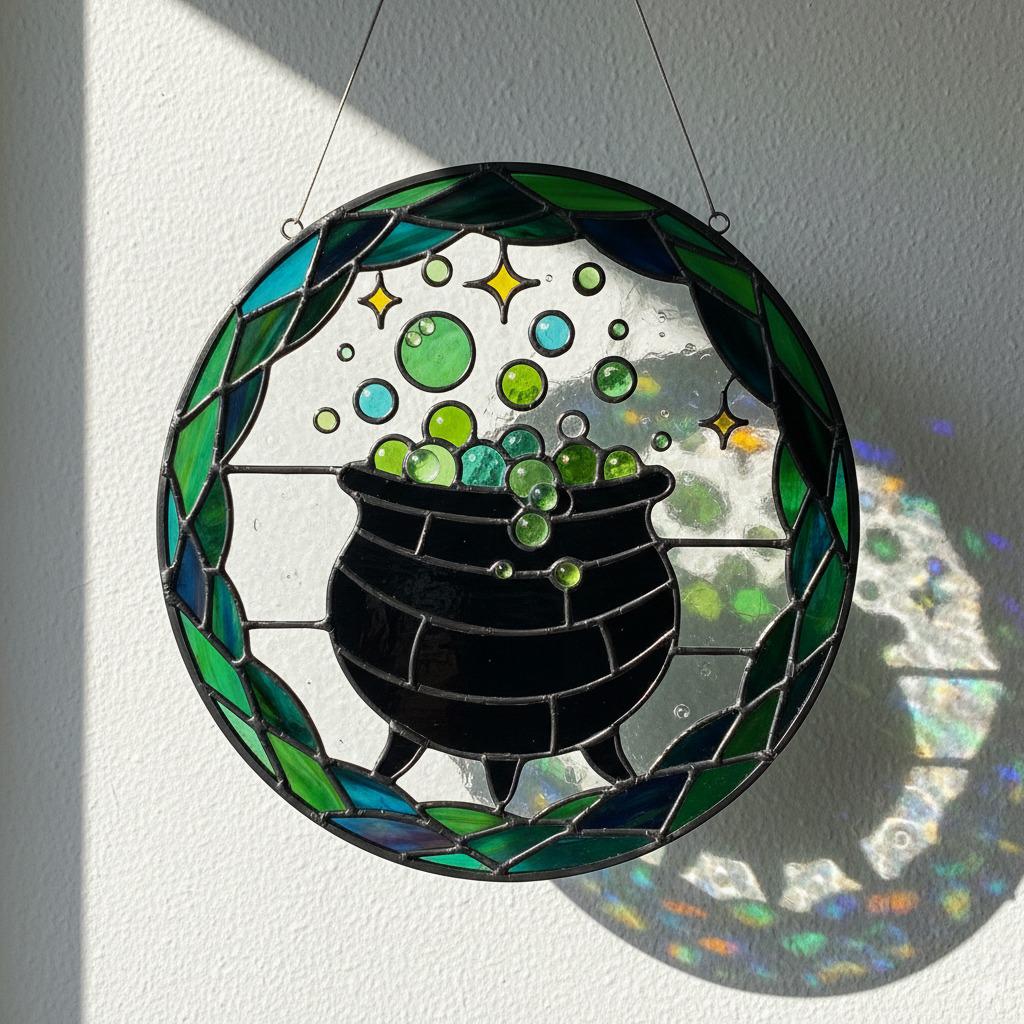 Witch Cauldron Stained Glass Pattern: Halloween Suncatcher Design (PNG ...