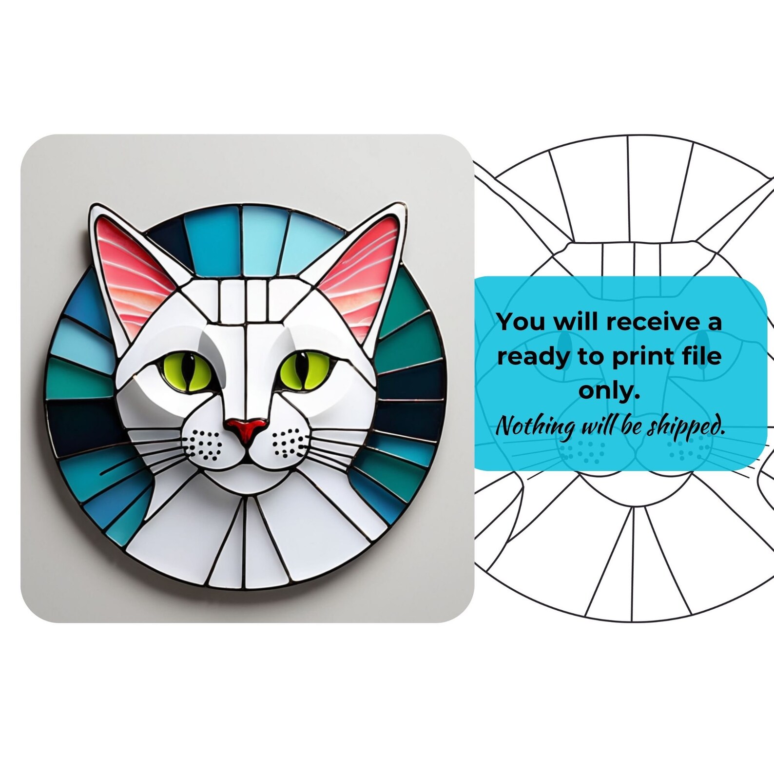 Cat Stained Glass Pattern, Stained Glass Patterns, Digital Download ...