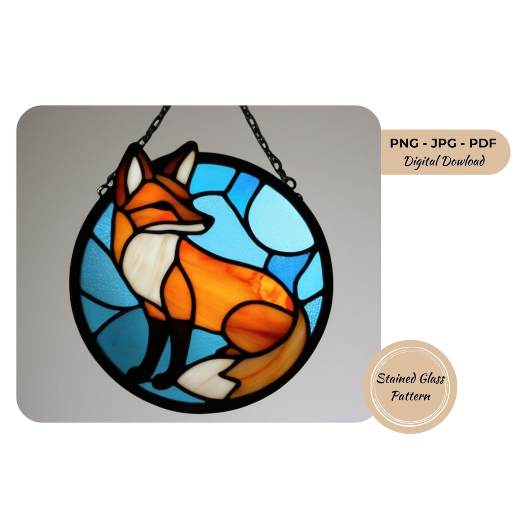 Fox Stained Glass Pattern: DIY Suncatcher, Window Art (PDF & JPG ...