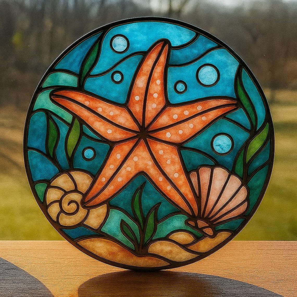 Starfish Stained Glass Pattern: Beach Suncatcher Template (PNG Download ...
