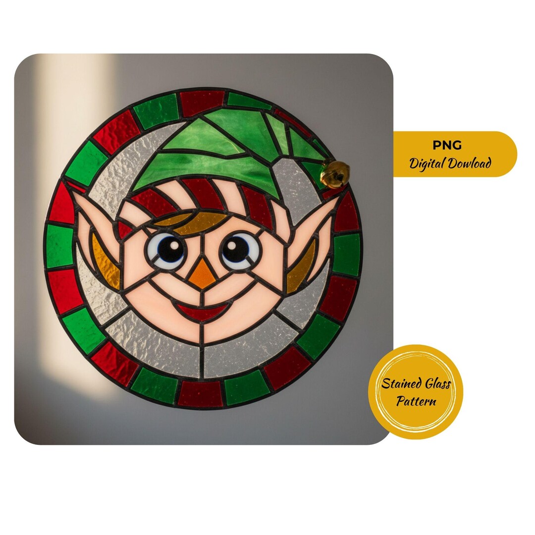 Christmas Elf Stained Glass Pattern, DIY Suncatcher (digital PDF ...