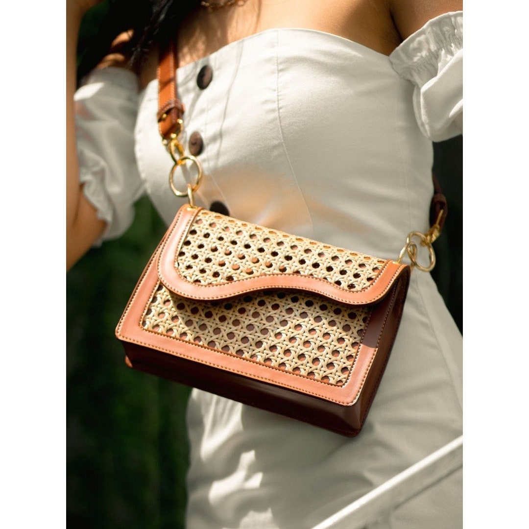 Webbing Rattan Leather Crossbody or Shoulder Bag Women - Etsy