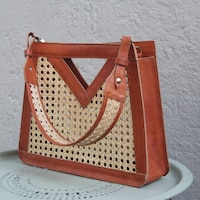 Brown V-shaped Leather Handbag - Classic Elegance With Modern Flair - Etsy