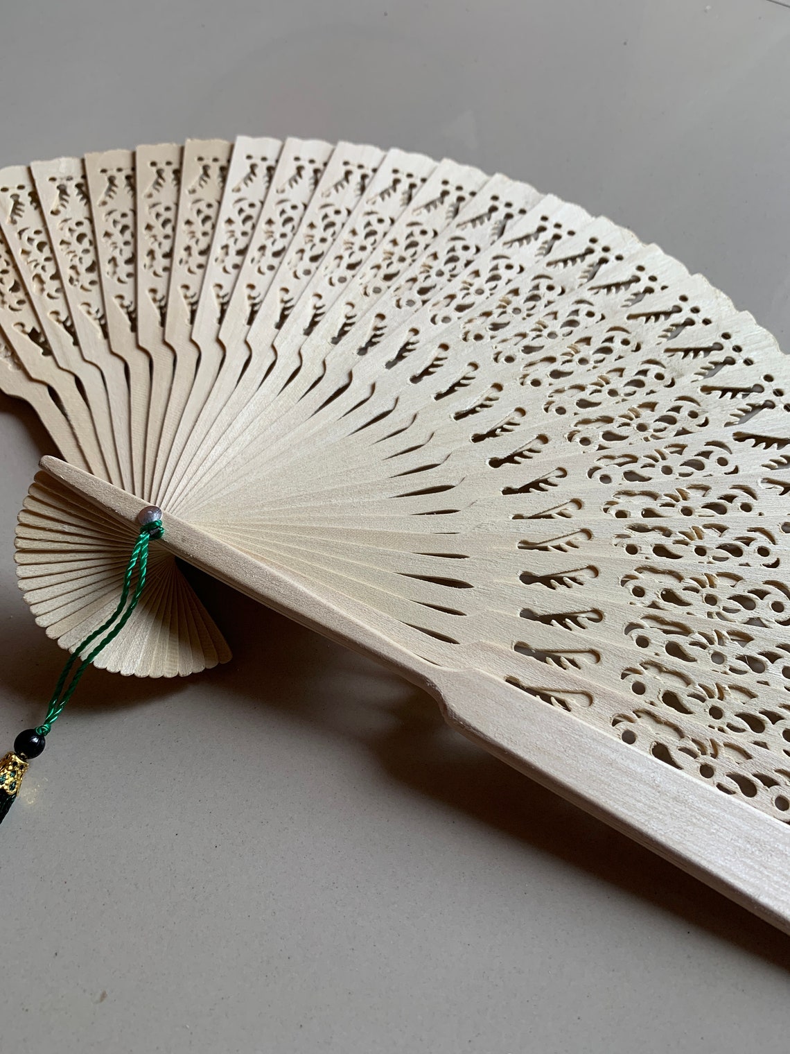 Personalized Sandalwood Handfan, Engraved Bali Fan With Tassel, Wedding ...