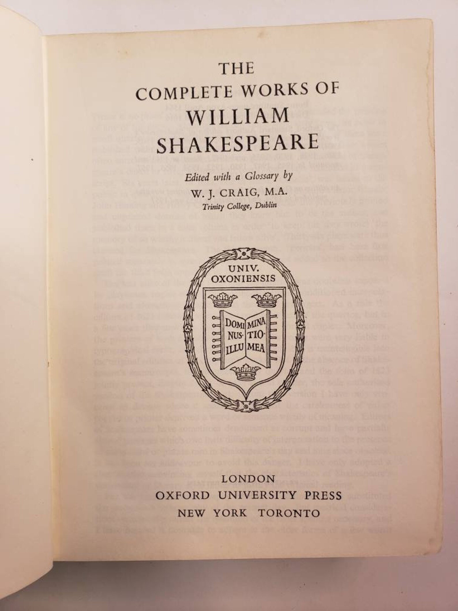 The Works of Shakespeare Oxford University Press, London. 1959. Printed ...