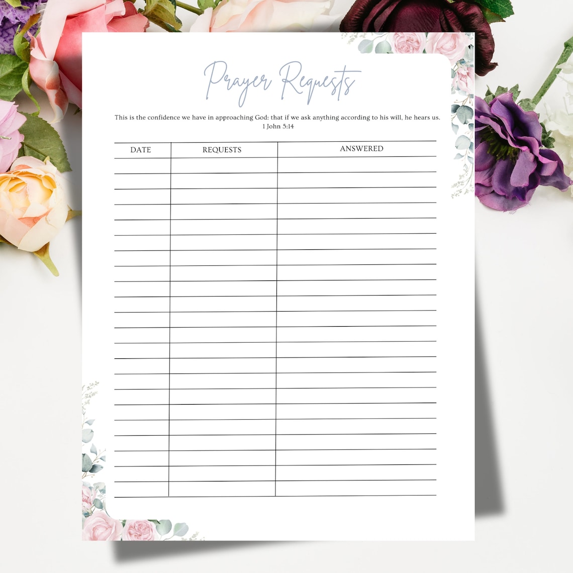 Pastel Floral Prayer Requests Printable, Daily Answered Prayer Journal ...