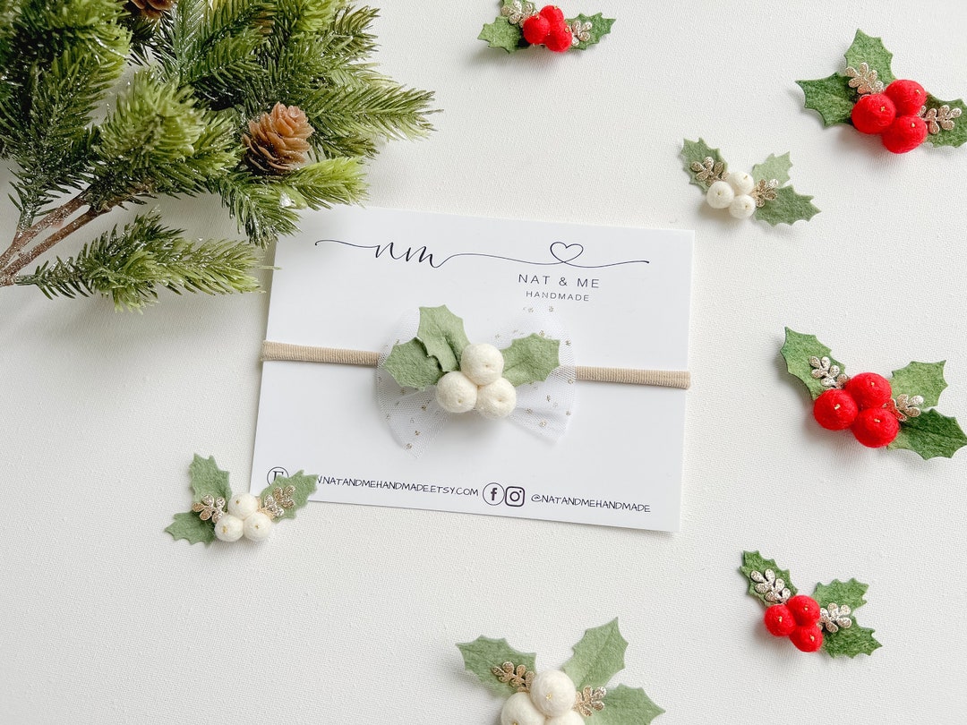 Christmas Hair Bow, Holly Hair Bow, Mistletoe Hair Bow, Mistletoe Hair ...