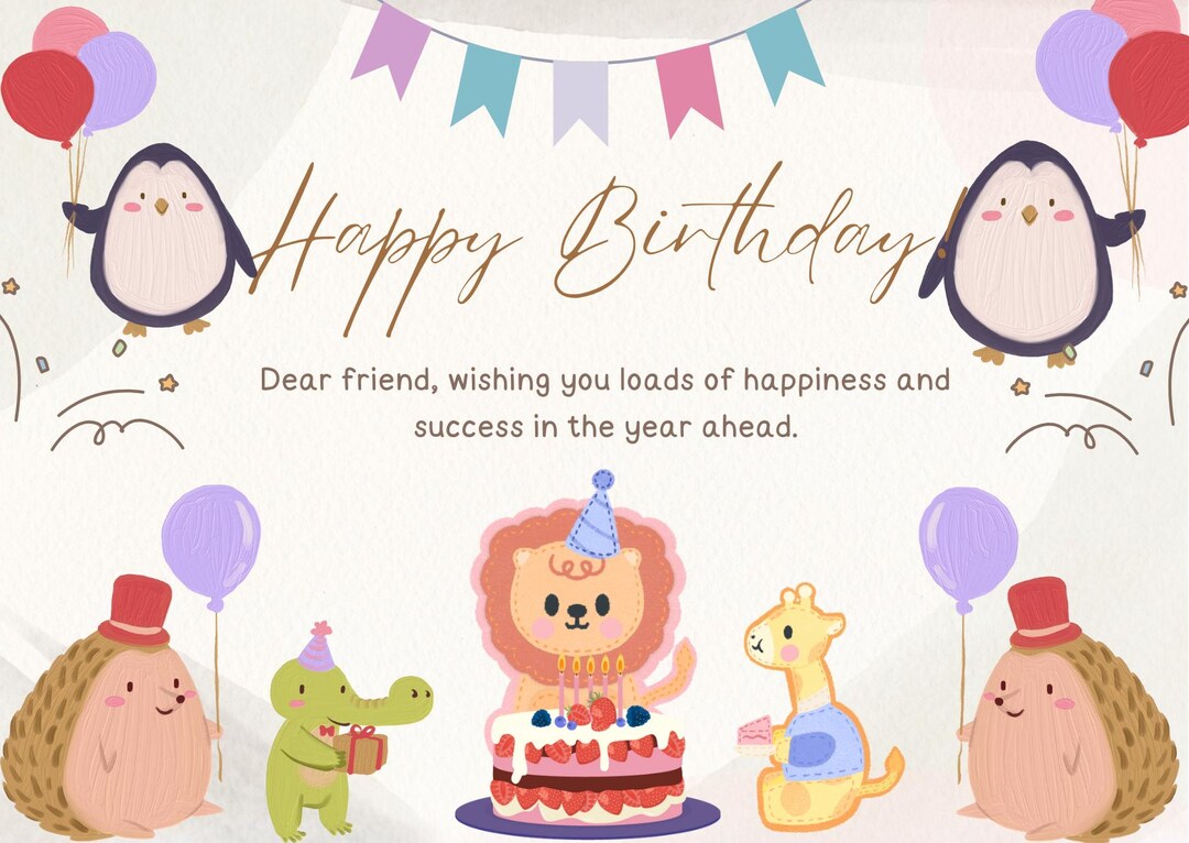 Cute Animal Birthday Card for Kids / Printable Birthday Card / Instant ...