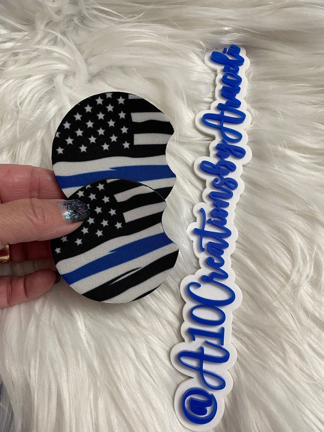 Thin Blue Line Flag Car Coaster Set | First Responder Gift | Red | Grey ...