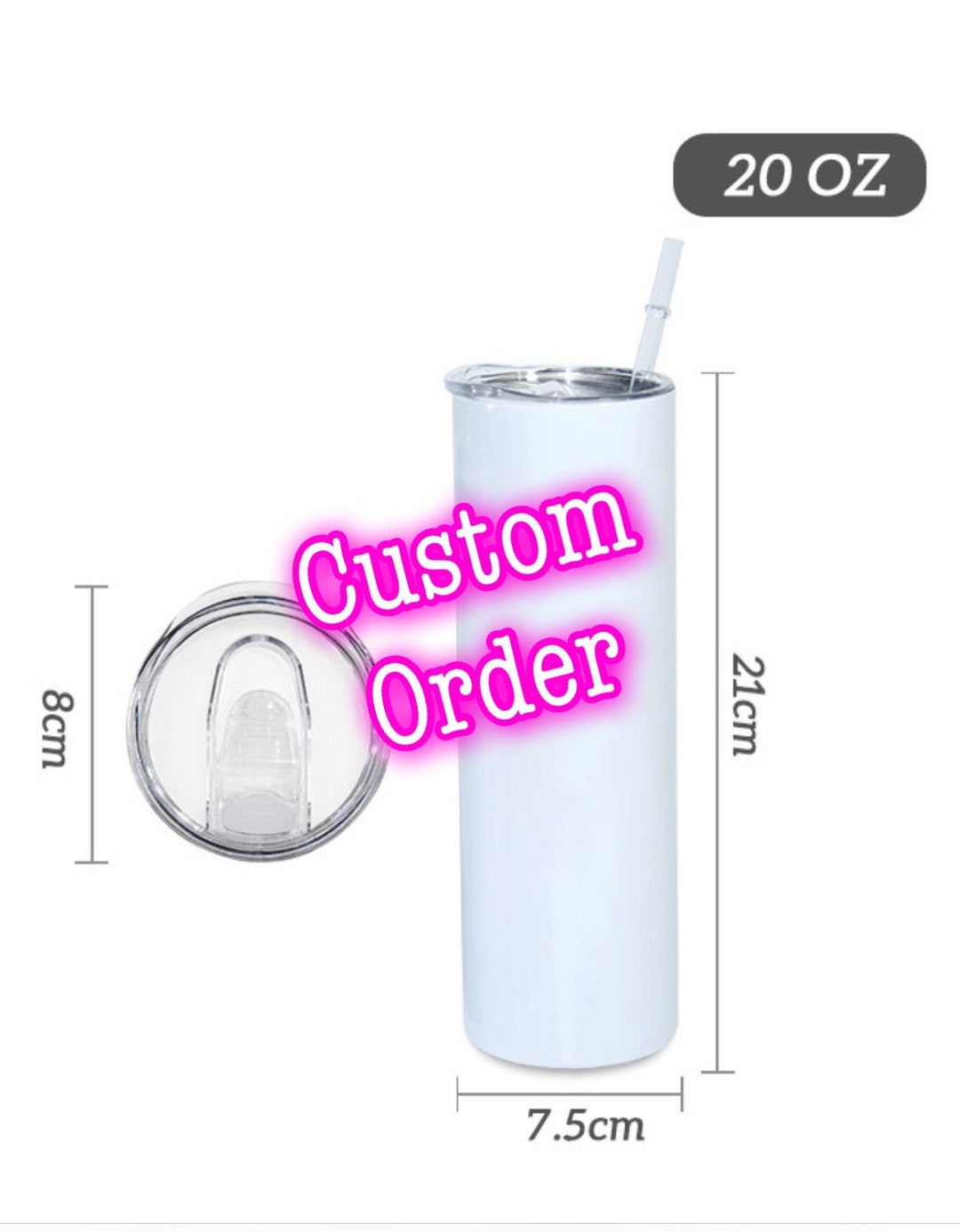 Custom Design | Custom Order | 20 Oz Metal Tumbler | Matte White With ...
