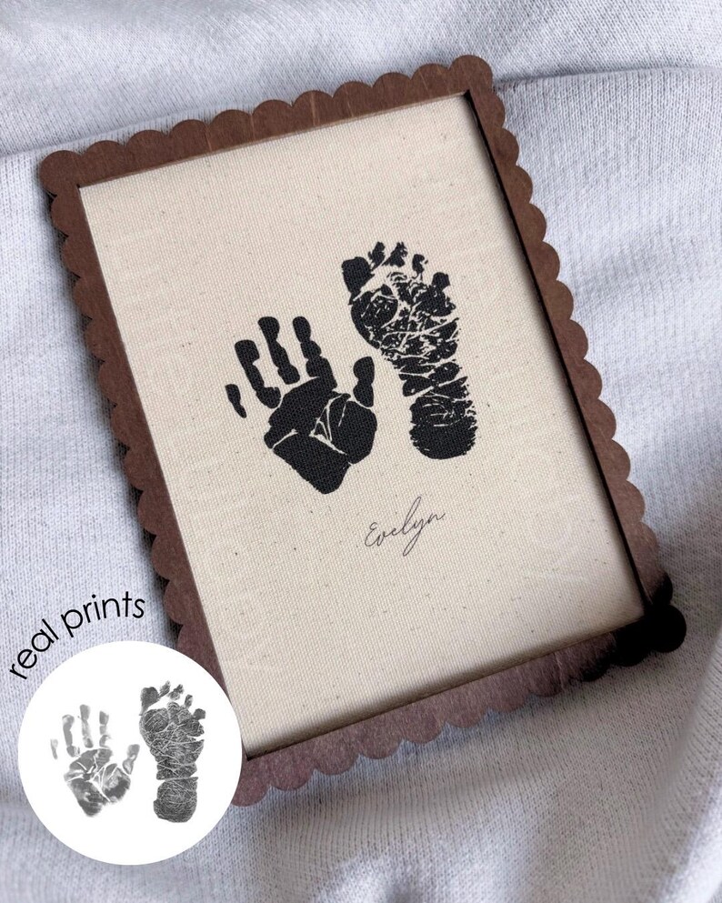 Personalised Baby Handprint and Footprint Canvas Art|scalloped Frame ...