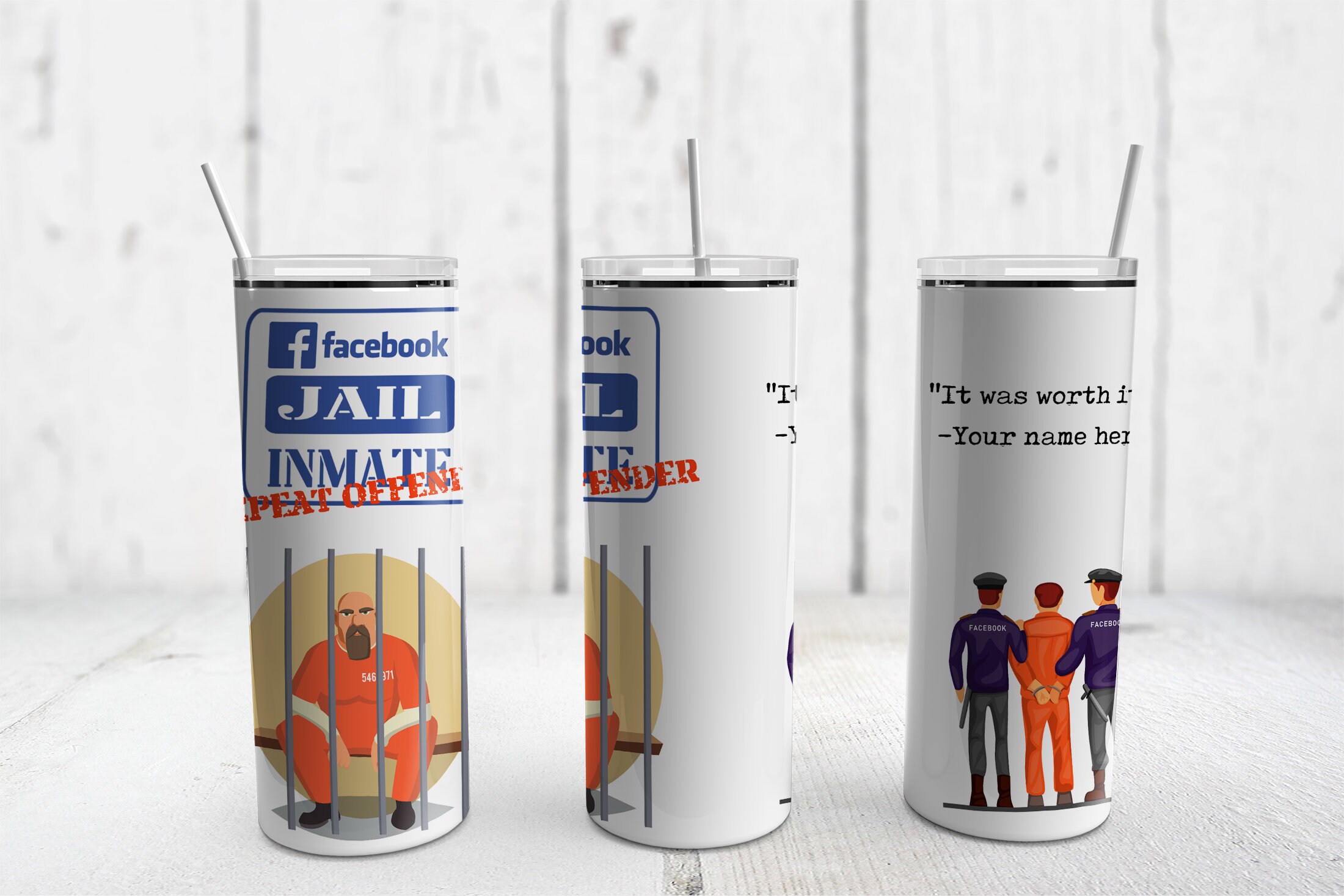 Facebook Jail Inmate Tumbler Design | 20oz Skinny Tumbler Wrap ...