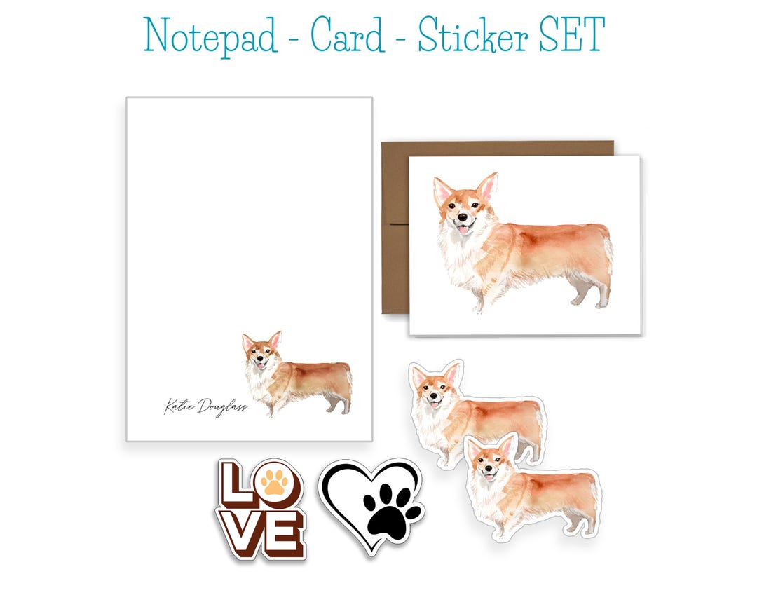 Watercolor Welsh Corgi Notepad Personalized Watercolor Corgi Note Card ...
