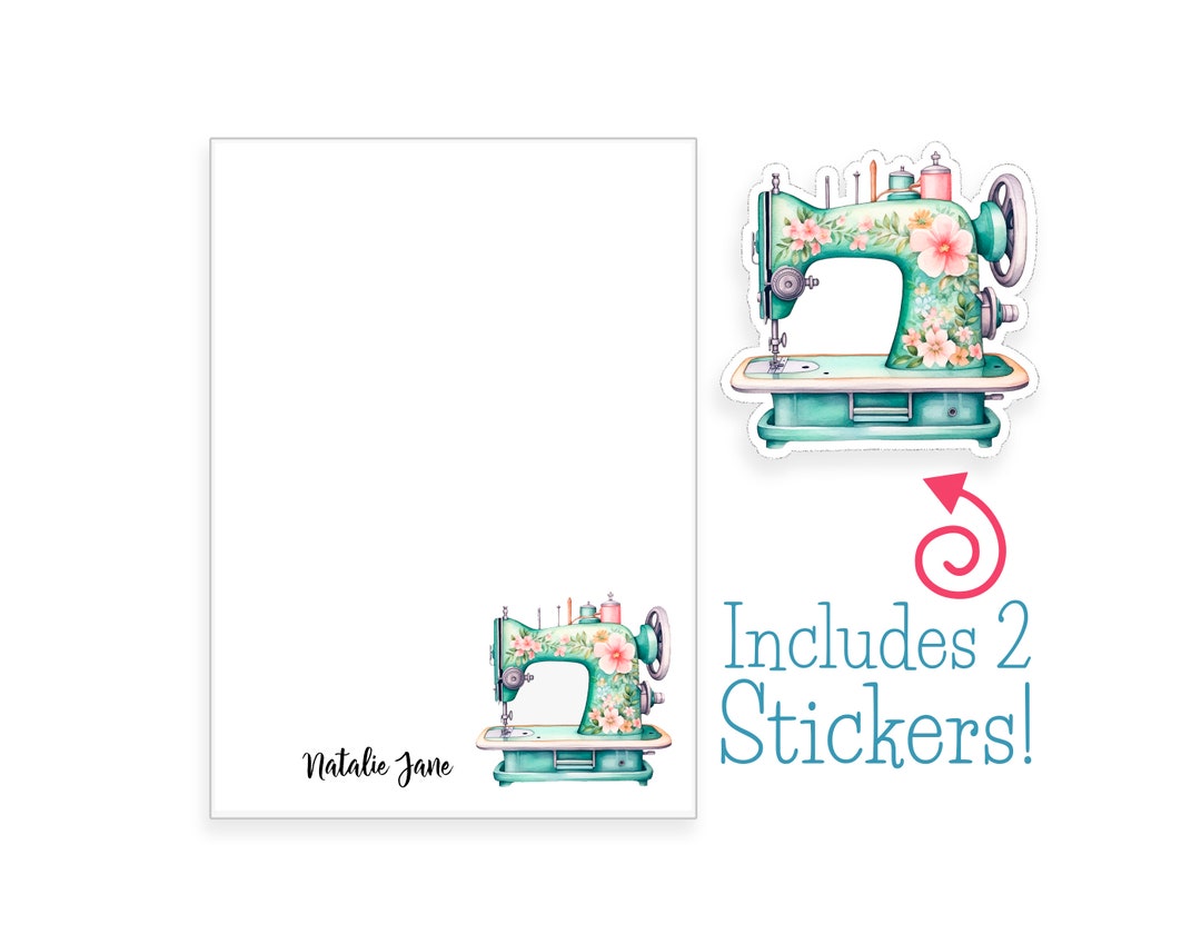 Personalized Watercolor Vintage Sewing Machine Notepad, Shopping List ...