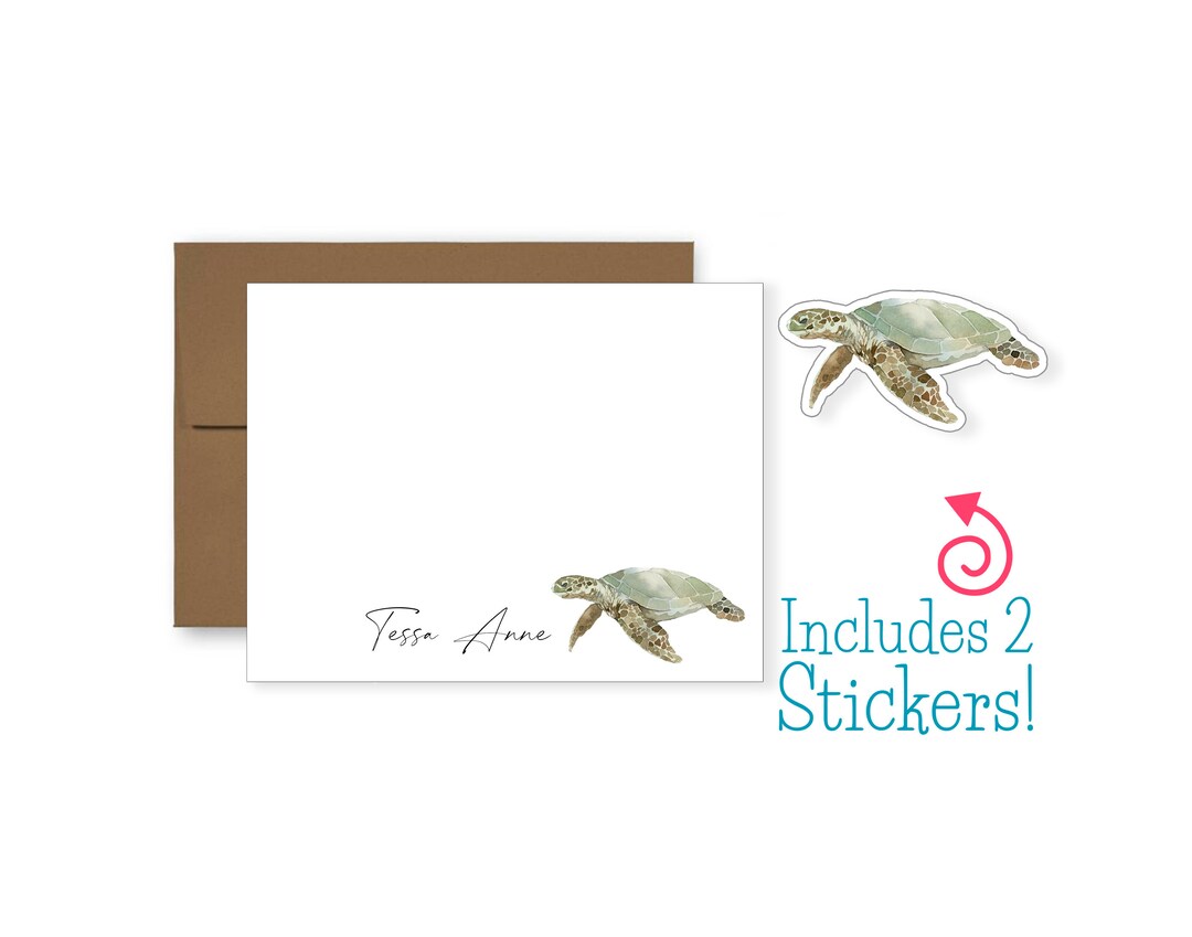 Personalized Turtle Note Cards, Custom Stationery, Blank Greeting Cards ...