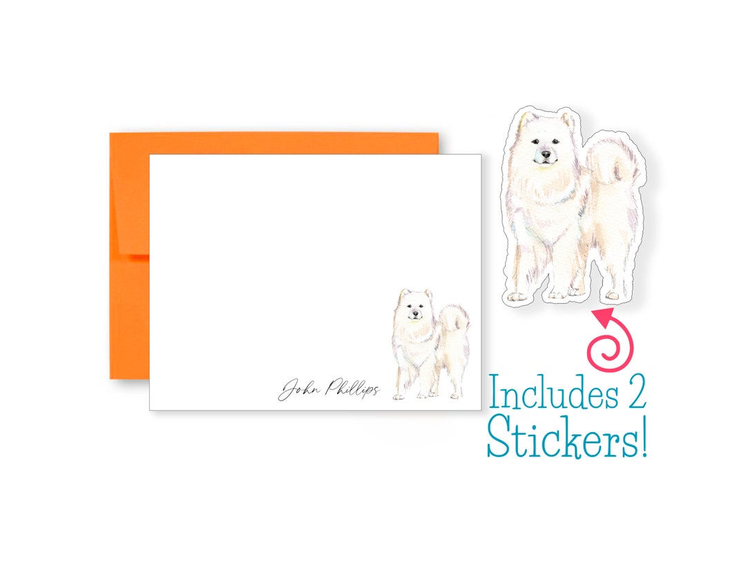 Personalized Watercolor Samoyed Dog Note Cards, Thank You Cards, Dog ...