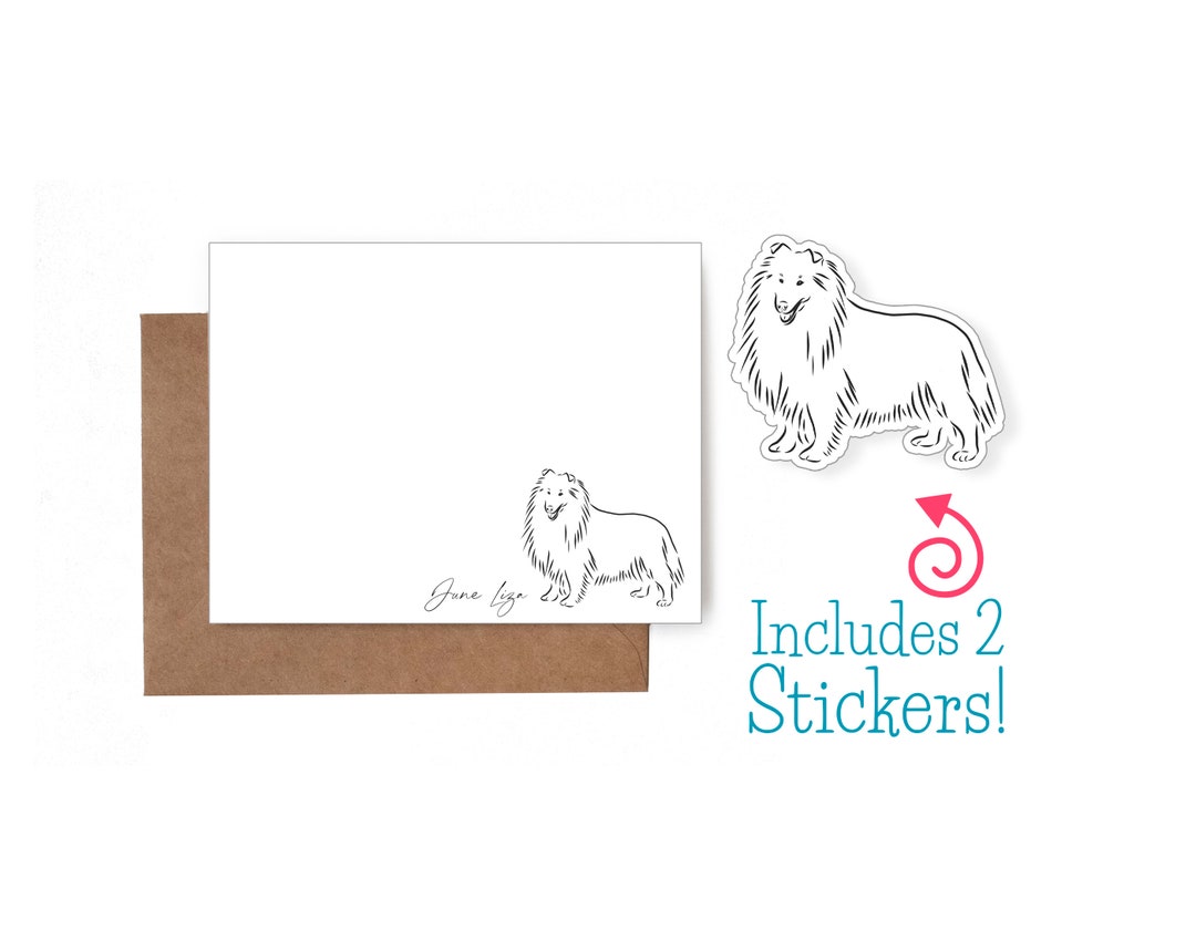 Personalized Rough Collie Sketch Note Cards, Thank You Cards, Dog ...