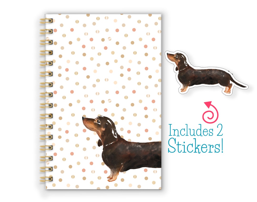 Watercolor Black and Tan Dachshund Notebook Journal, Dog Spiral ...