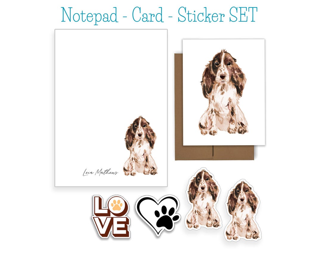 Brown and White Cocker Spaniel Watercolor Notepad Personalized ...