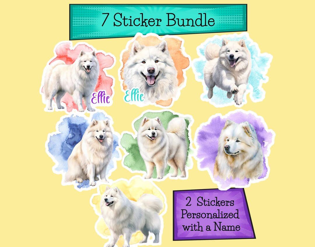 Samoyed Watercolor Sticker Custom Pack Cute Dog Sticker Bundle Samoyed ...