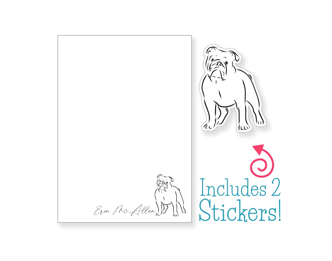 Personalized Sketch English Bulldog Notepads, Dog Notepad, Dog Drawing ...