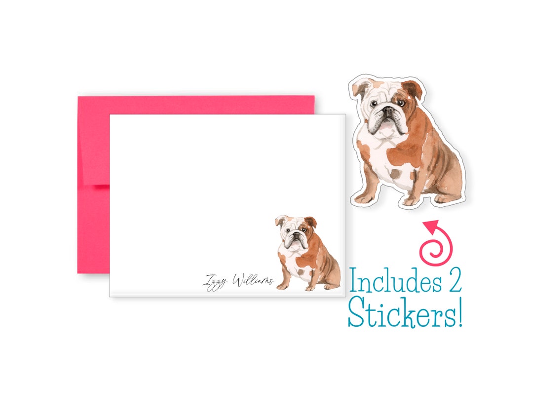 Personalized Watercolor English Bulldog Note Cards, Thank You Cards ...