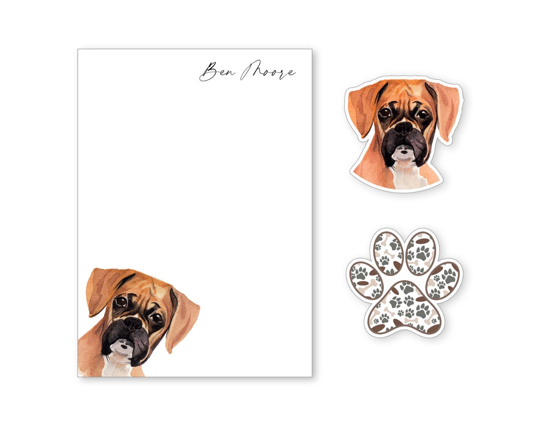 Personalized Watercolor Boxer Notepad, Watercolor Boxer Sticker, Custom ...
