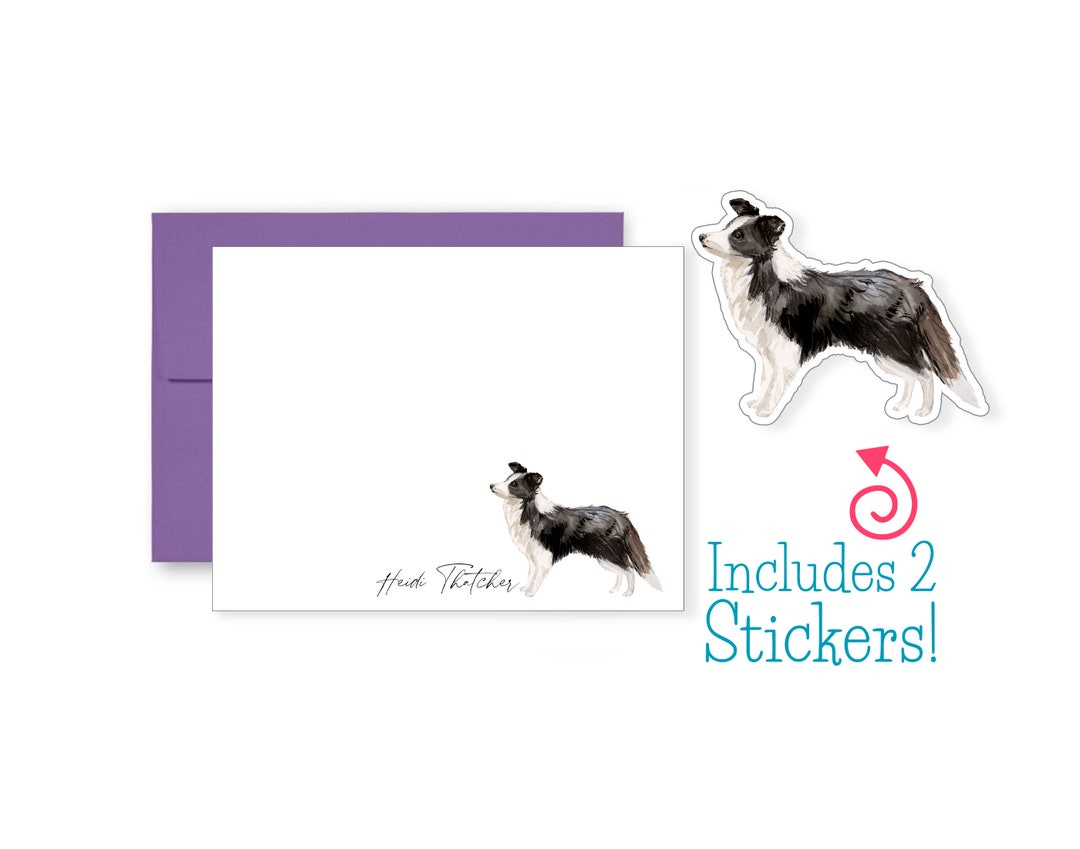 Personalized Watercolor Border Collie Note Cards, Thank You Cards, Dog ...