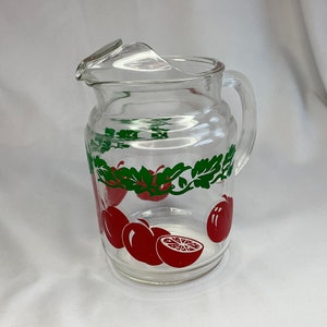 Vintage Glass Red Apple and Orange Juice Pitcher W/ice Catcher Spout ...