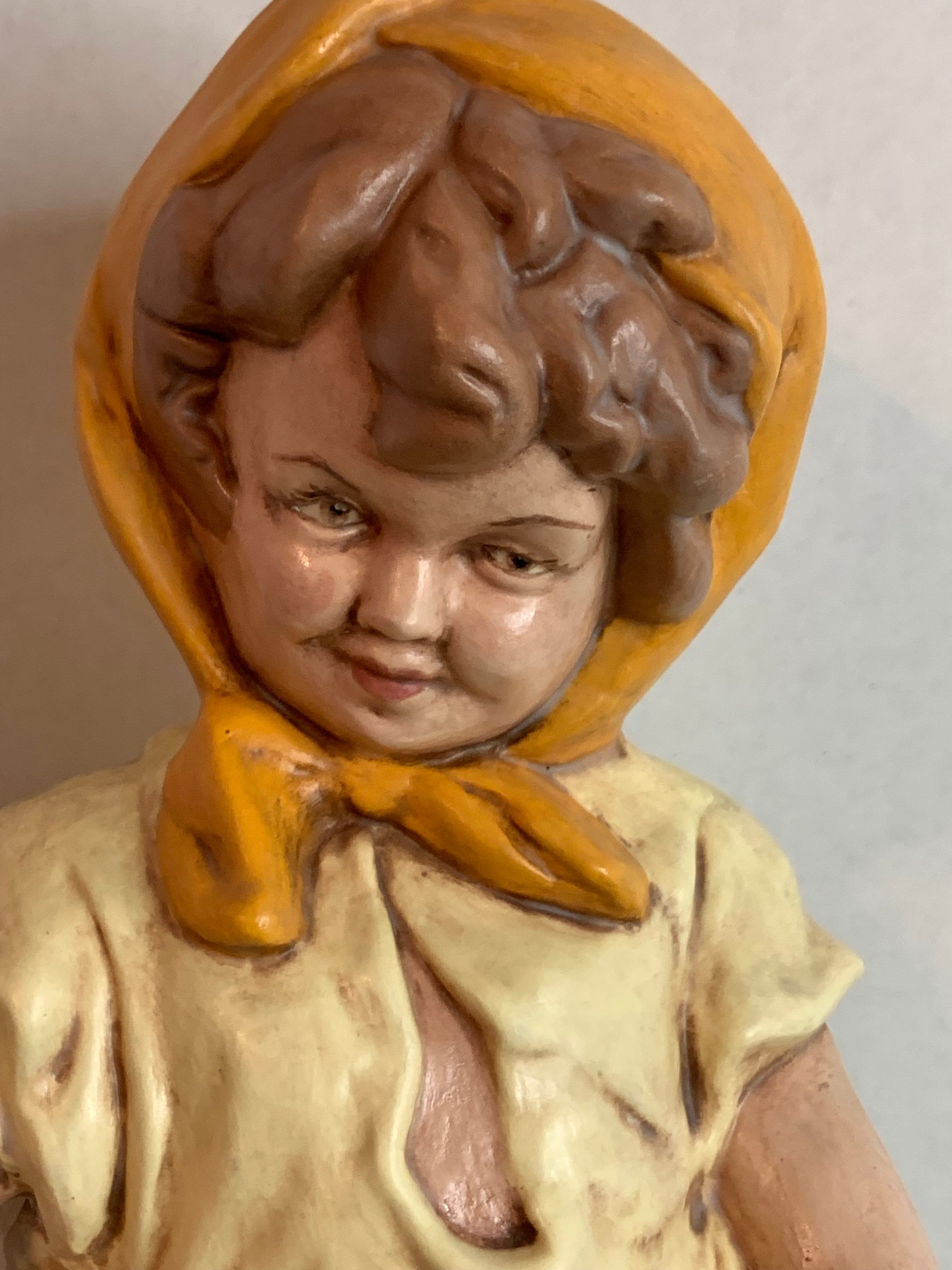 Vintage Chalkware Girl Statue With Apron Vegetables & Grapes - Etsy