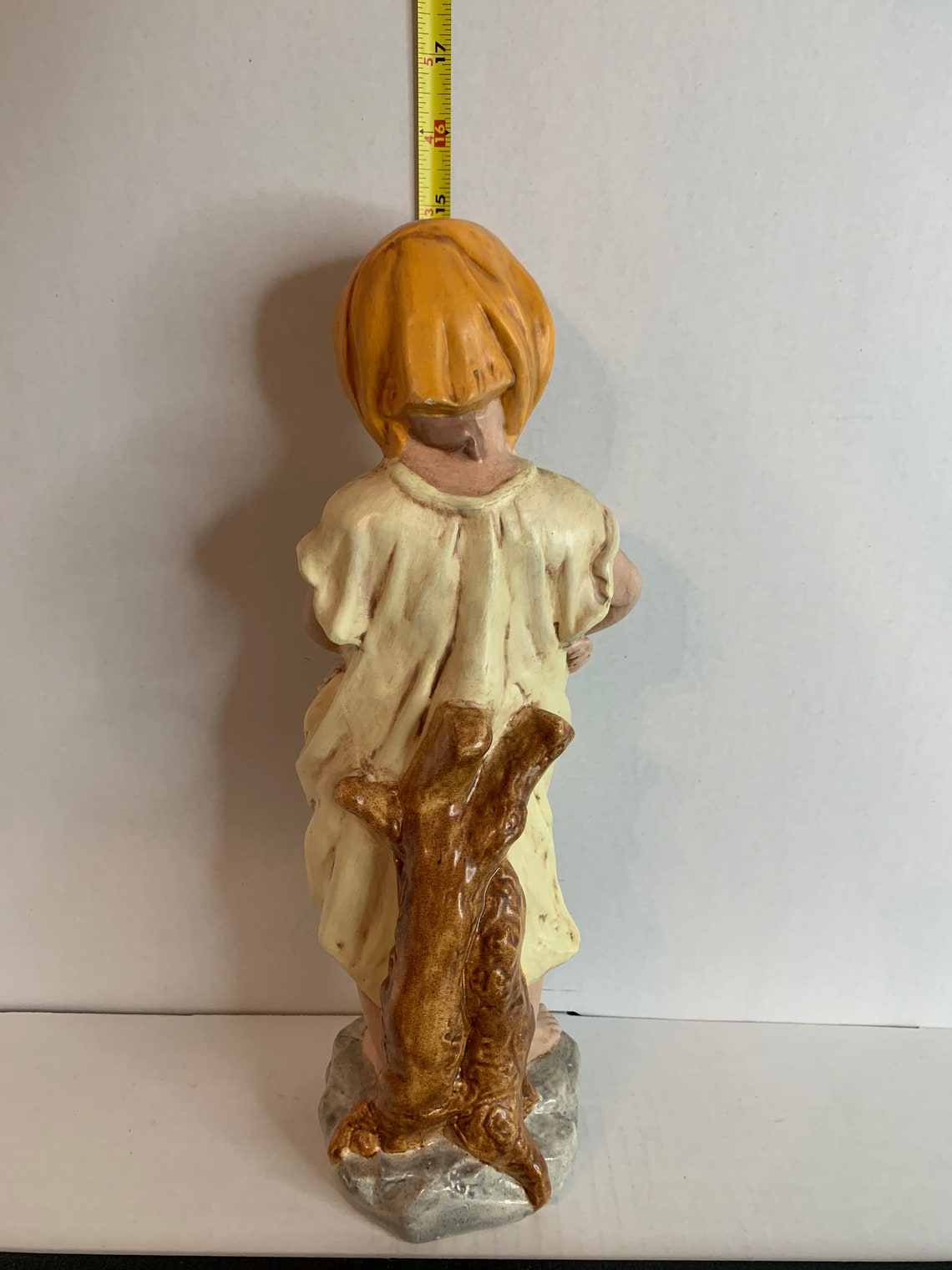 Vintage Chalkware Girl Statue With Apron Vegetables & Grapes, Yellow ...