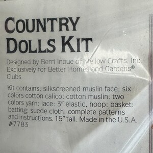 Vintage 1988 Better Homes and Gardens Country Dolls Kit #tl-507/a ...