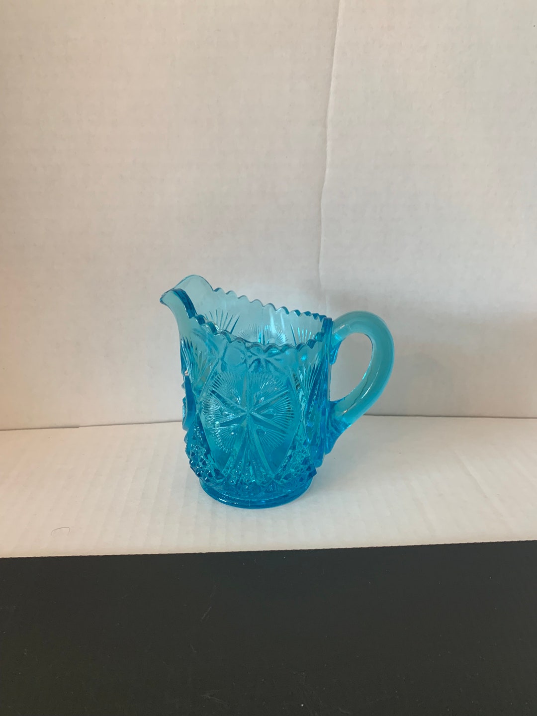 Vintage Kemple Glass Yutec Fan and Star Blue Creamer, Sawtooth Rim ...
