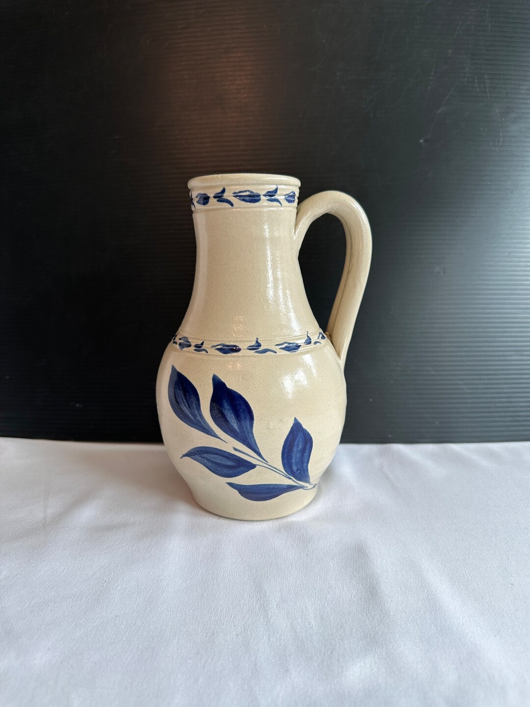 Vintage Williamsburg Blue Leaf Salt Glazed Stoneware Pottery Punched ...