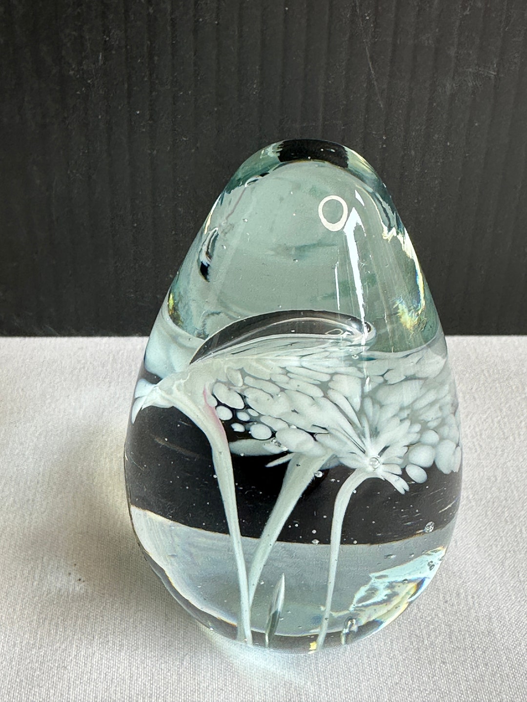 Vintage Kerry Glass Flower Design Paperweight, Clear Glass With White ...