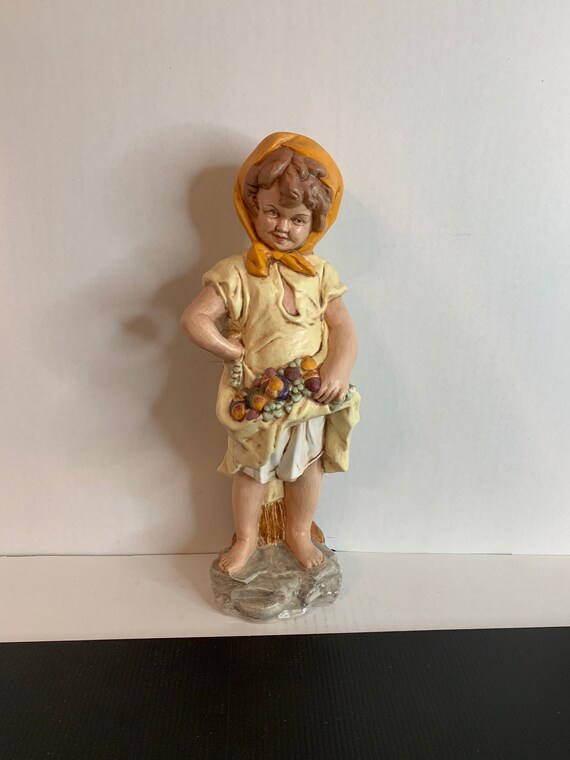 Vintage Chalkware Girl Statue With Apron Vegetables & Grapes - Etsy
