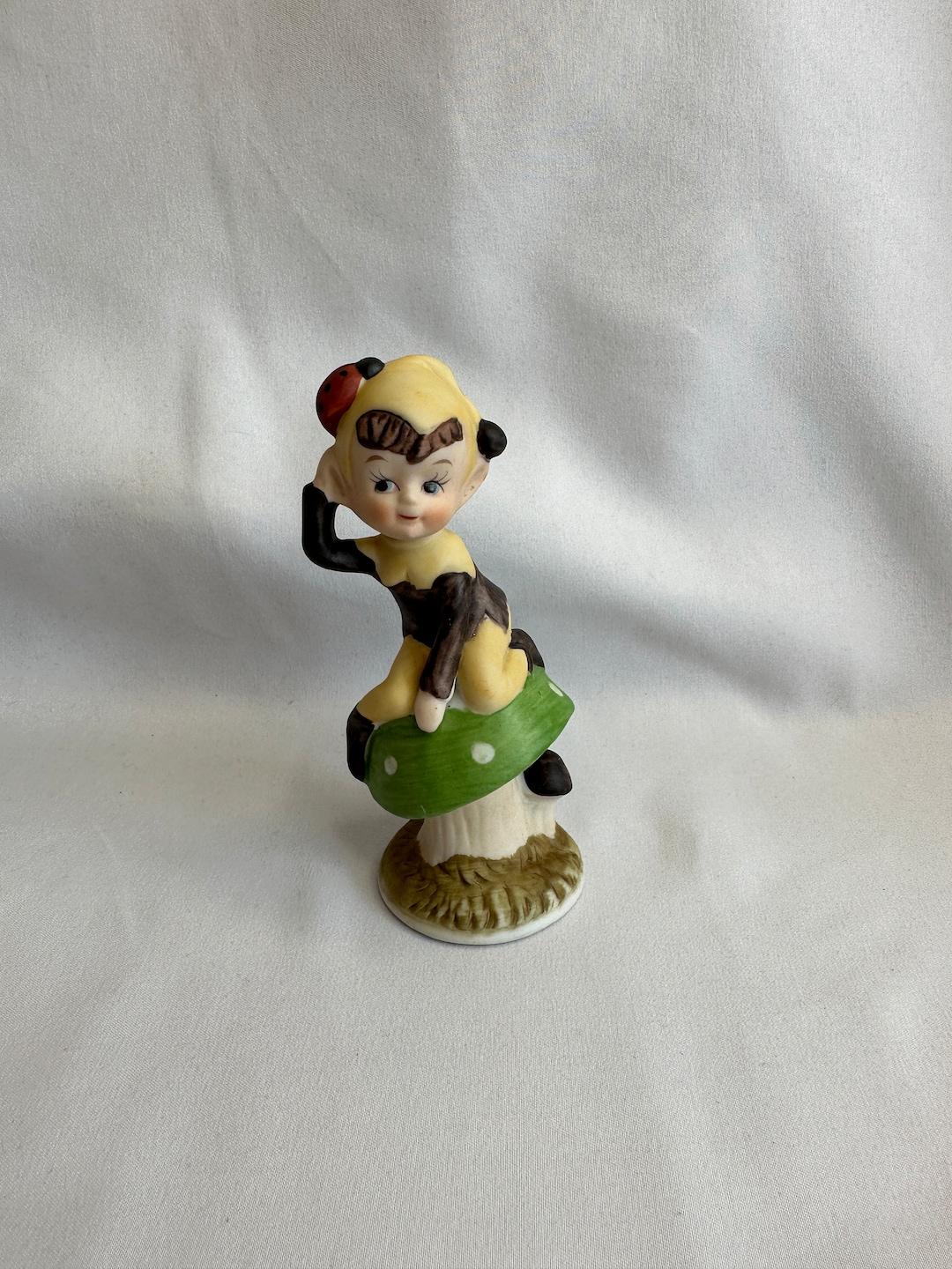 Vintage Price Products Pixie Elf Fairy and Ladybug Sitting on a Green ...