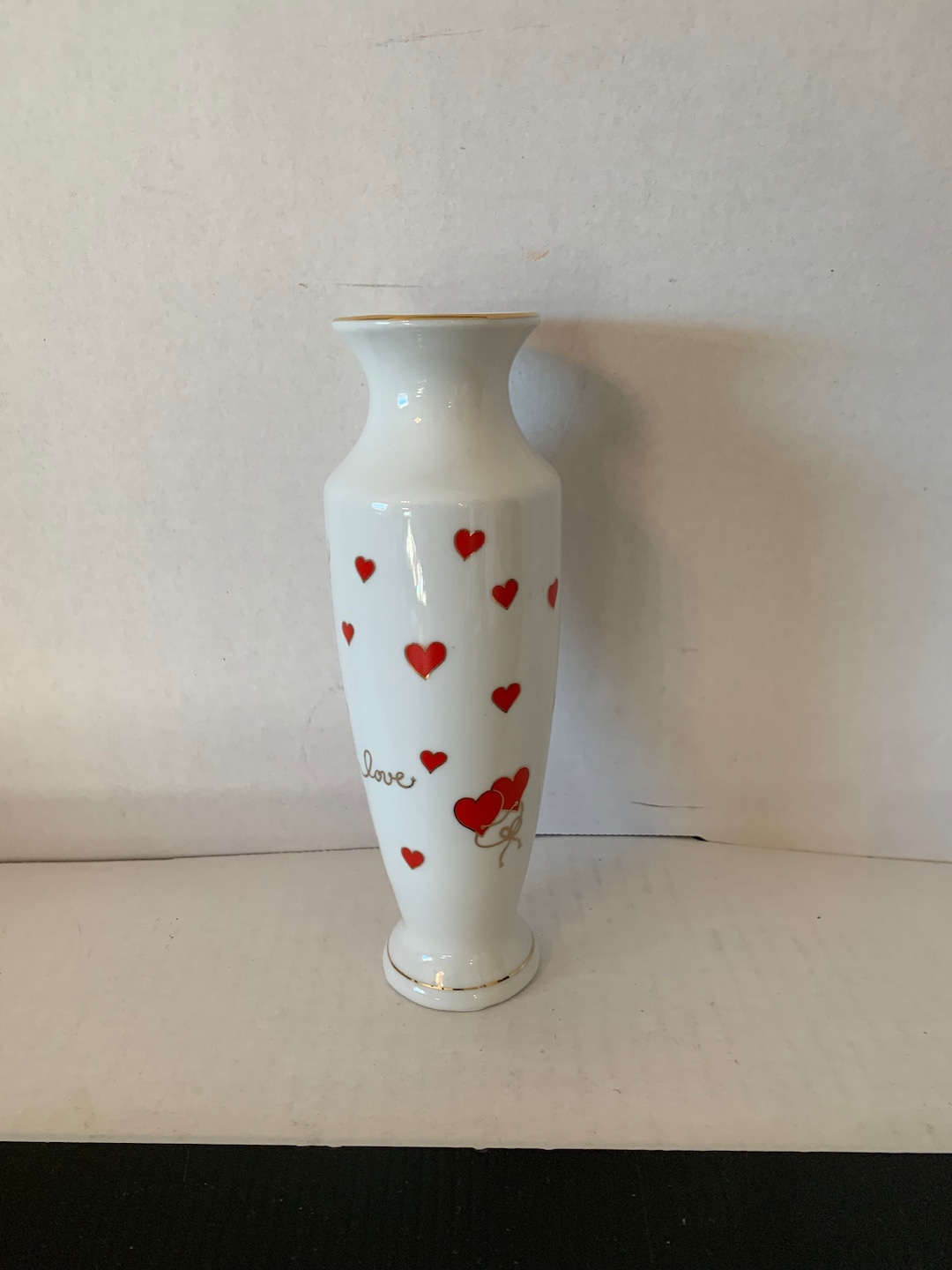 Lefton LOVE and Red Hearts Bud Vase, Two Hearts Entwined, Valentine's ...