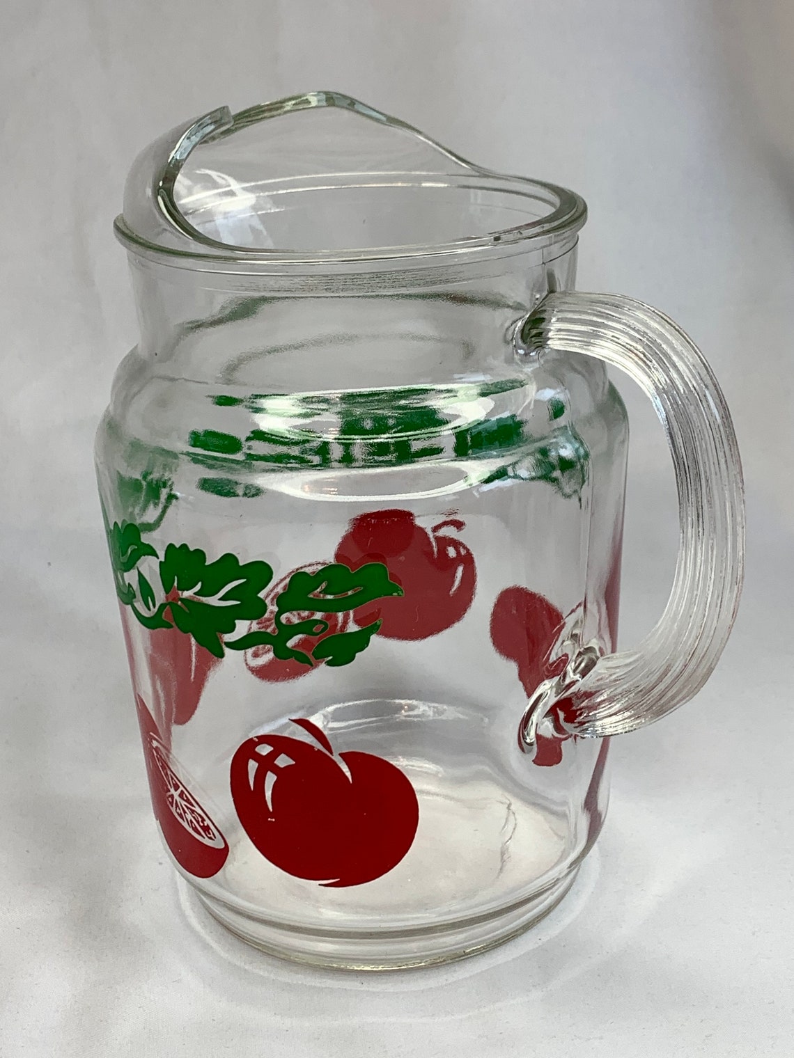 Vintage Glass Red Apple and Orange Juice Pitcher W/ice Catcher Spout ...