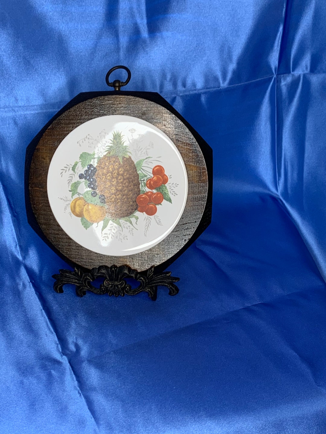 Vintage Jerry Schultz Co Octagonal Wood & Ceramic Fruits Wall Plaque ...