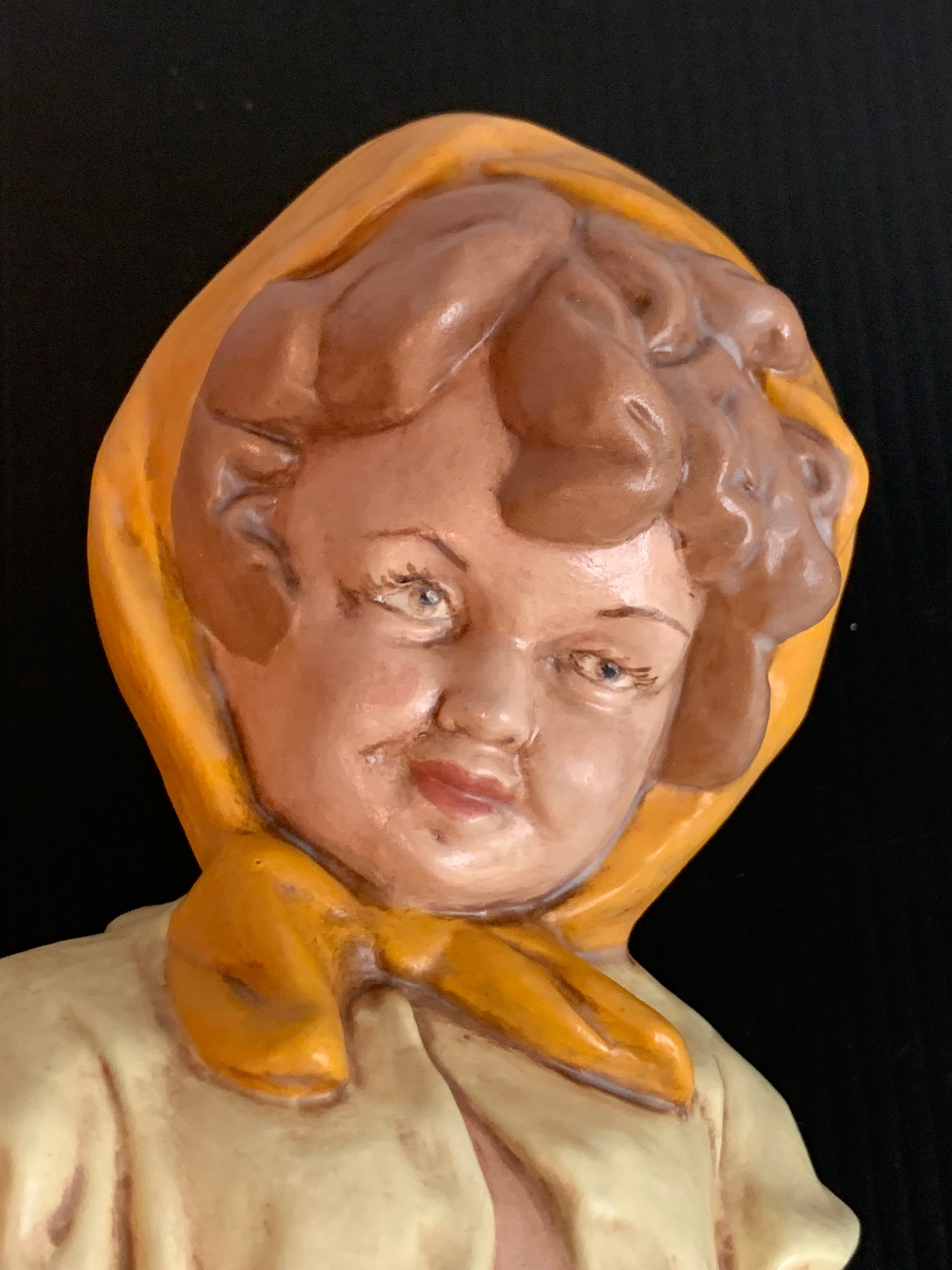 Vintage Chalkware Girl Statue With Apron Vegetables & Grapes - Etsy